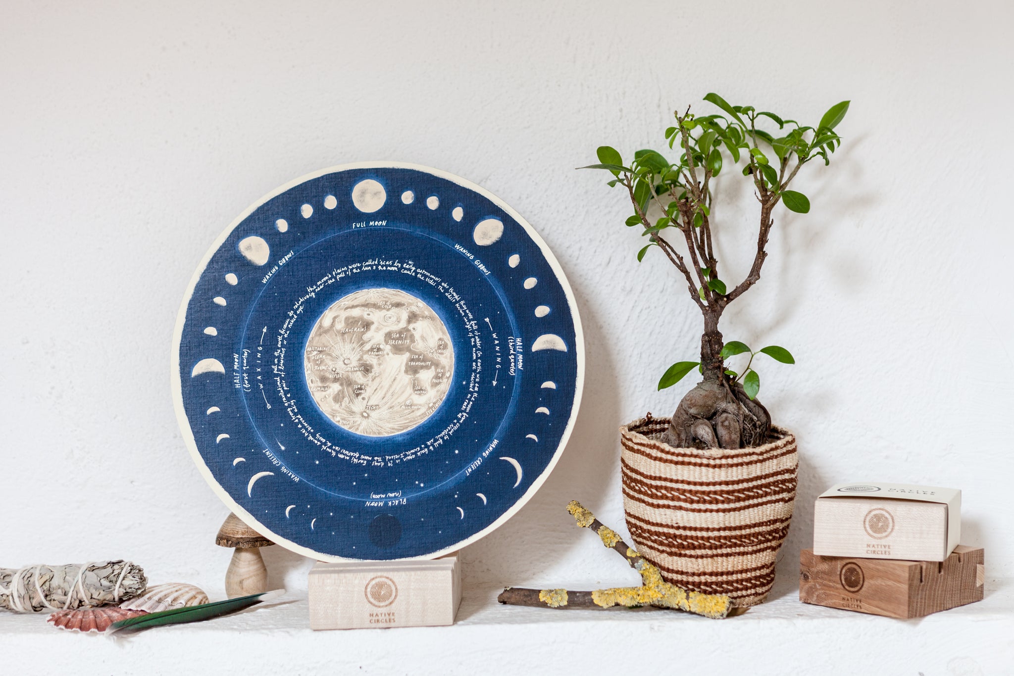 Moon Phases, Lunar Calendar — Wooden Circular Print – Native Circles Art