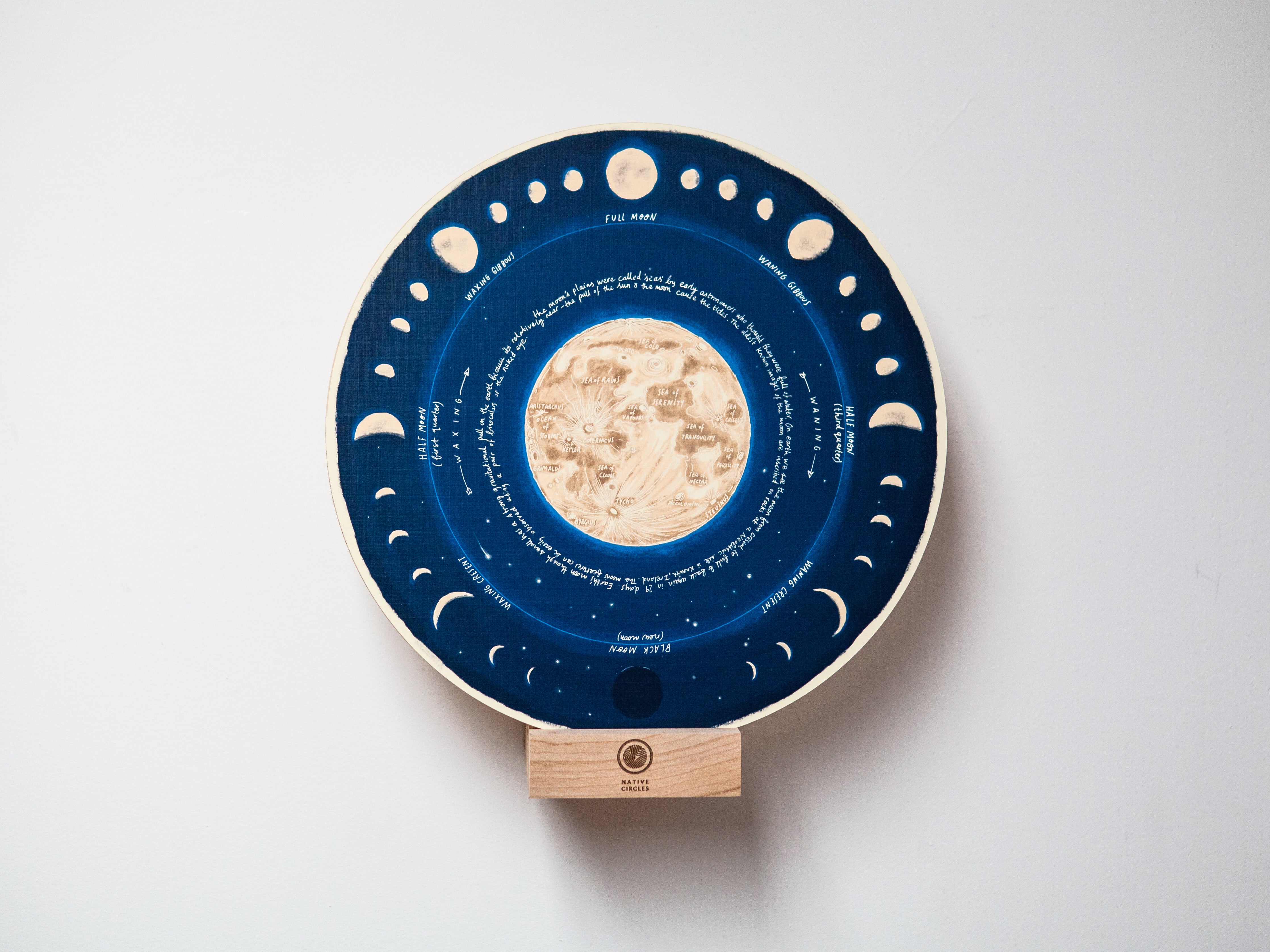 Moon Phases, Lunar Calendar — Wooden Circular Print – Native Circles Art